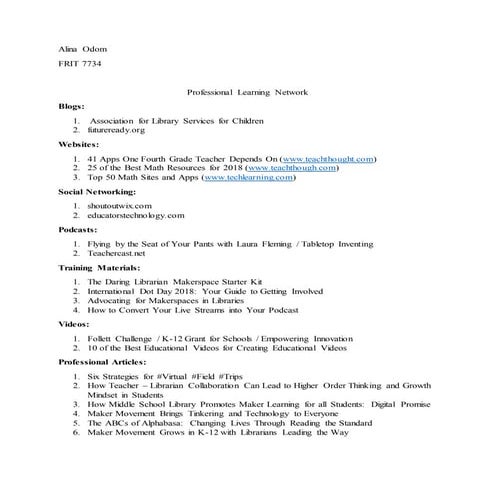 Plu list | DOCX | Workshops and Classes | Hobbies & Interests