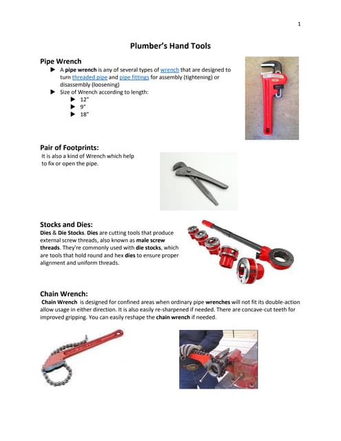 Plumbing hand tools list store