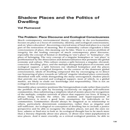 Plumwood, shadow places and the politics of dwelling, 2008 | PDF