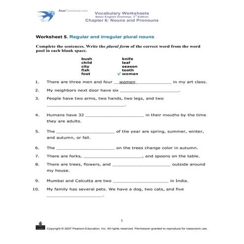 Plural noun worksheet number 5 | PDF