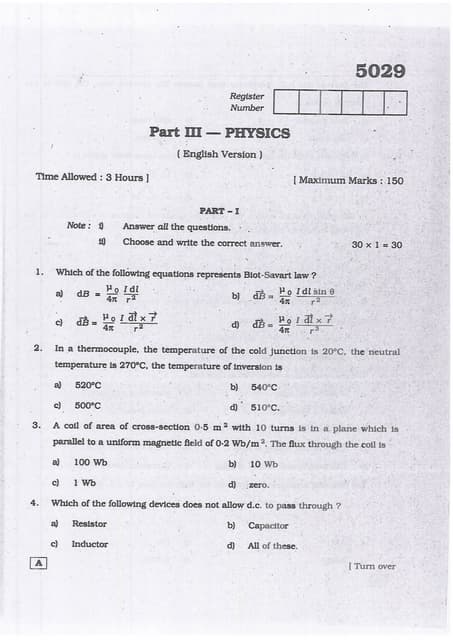 M.Sc., Physics model questions -Dec 2008 (Bharathiar University) | PDF