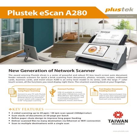 Plustek eScan Network Scanner A280 Introduction | PDF