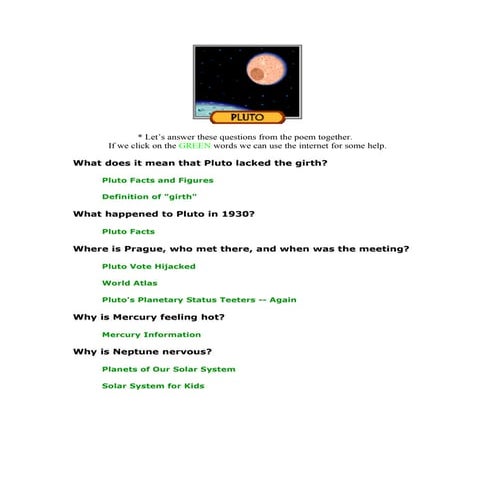 Pluto poem questions | DOC