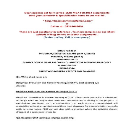 Pm0015 quantitative methods in project management | DOCX
