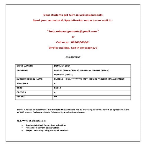 Pm0015 quantitative methods in project management | DOCX