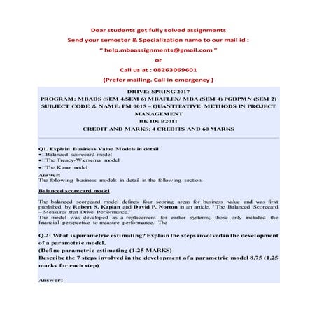 Pm0015 quantitaive methods in project management | DOCX