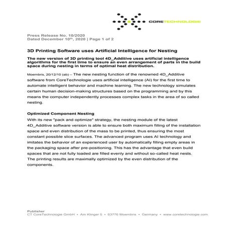 CT News: 3D Printing Software uses Artificial Intelligence for Nesting | PDF