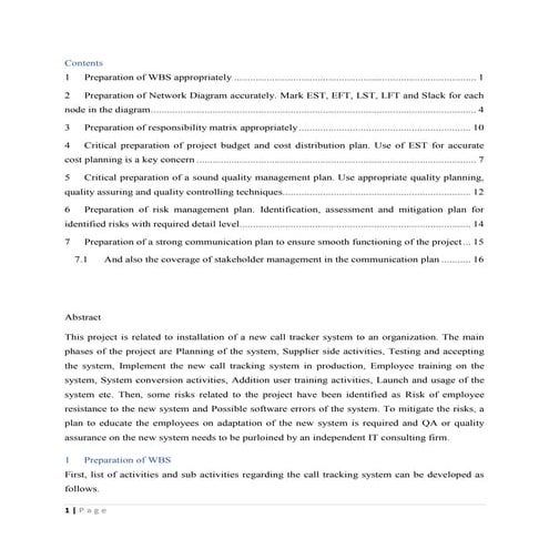 Blog #02 - Project management report for a call tracking system - A ...