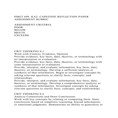 PMGT 699 KA2 CAPSTONE REFLECTION PAPER ASSESSMENT RUBRICASSE.docx | Search | Internet