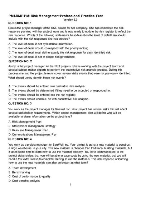 PMI RMP Training Materials Online | PDF