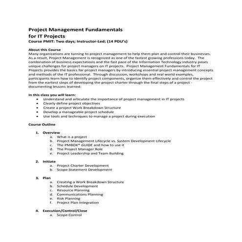 Pmit project management fundamentals for it projects | DOC