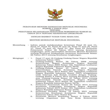 Peraturan Menteri Kesehatan 2 tahun 2023 Kemenkes RI | PDF