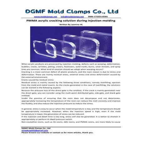 Pmma acrylic cracking solution during injection molding -dgmf mold ...