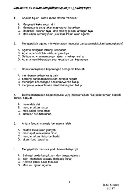 SOALAN UJIAN MAC PENDIDIKAN MORAL TINGKATAN 2 | DOCX