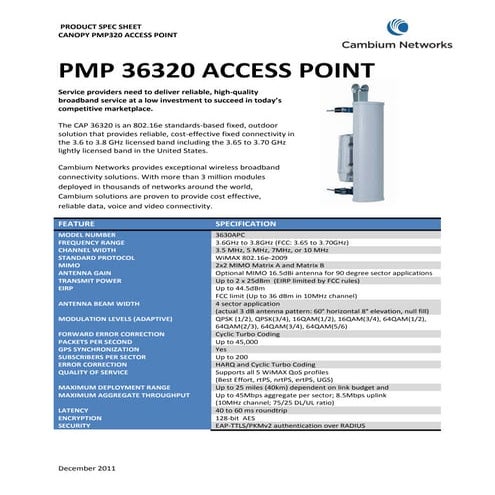 Cambium networks ptp_100_specification | PDF