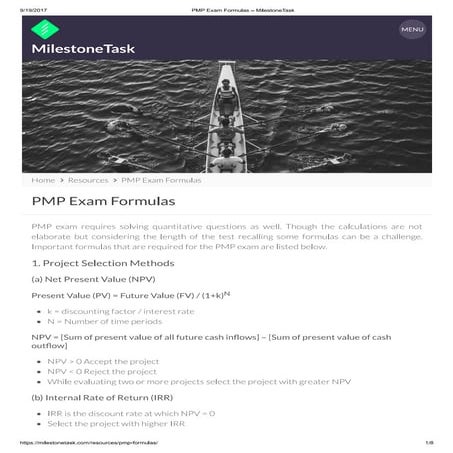 PMP Exam Formulas | PDF