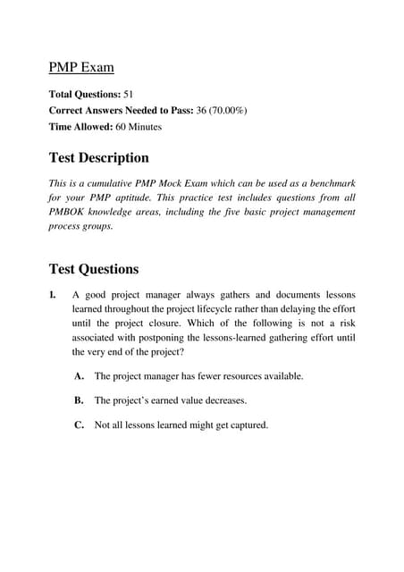 Capm time 150 question final key | PDF