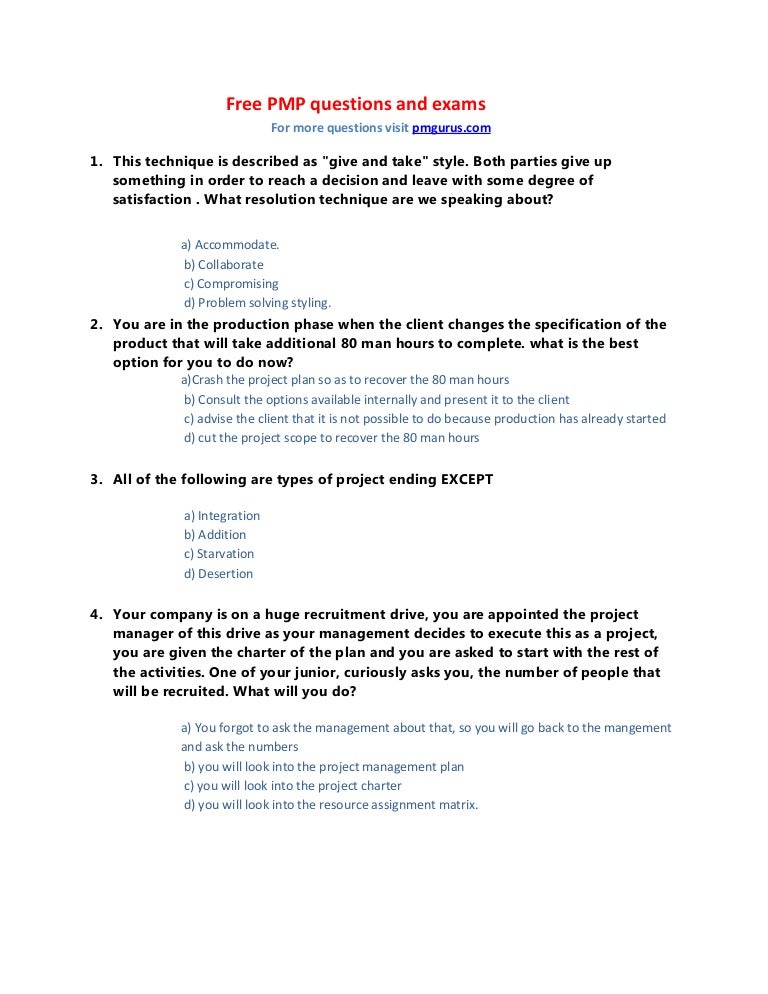 Pmp questions and explanations