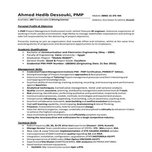 Pmp rf engineer resume | PDF