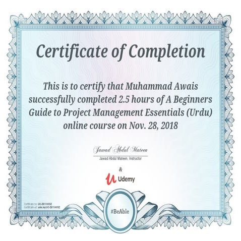 Certificate of Completion A Beginners Guide to Project Management ...