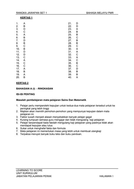 Pmr Bm Skema Jawapan Set 3 | PDF