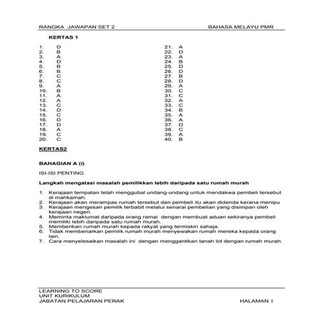 Pmr Bm Skema Jawapan Set 3 | PDF