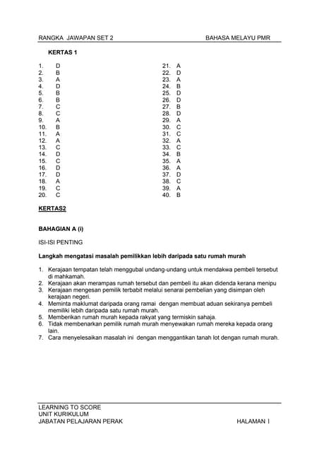 Pmr Bm Skema Jawapan Set 3 | PDF