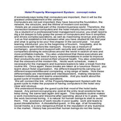 PMS in hotels concept notes | DOCX