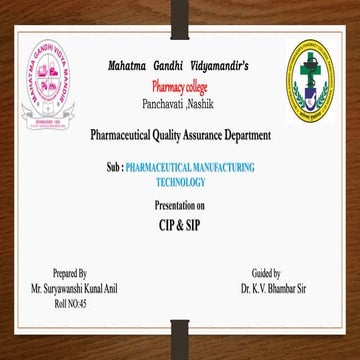 Cleaning in place, Sterilizationin place.pptx