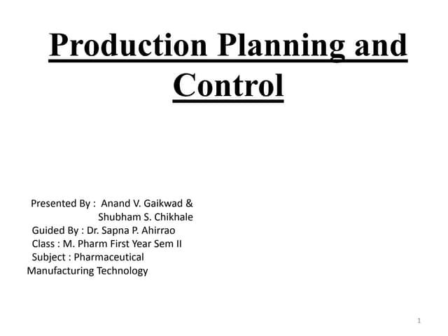 Production planning control ppt | PPTX
