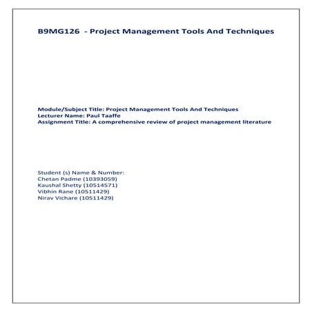 Project Management Tools & Techniques Assignment 3 | PDF
