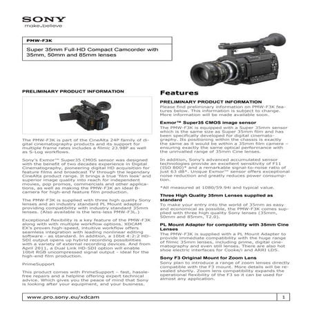 Sony PMW-F3K | PDF | Cameras and Camcorders | Consumer Electronics