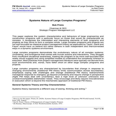 Systems nature of large complex projects | PDF