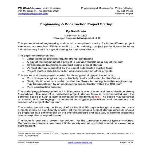 Engineering and construction project startup | PDF