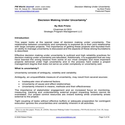 Decision Making Under Uncertainty | PDF