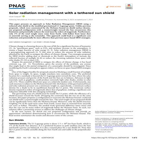 Solar radiation management with a tethered sun shield | PDF