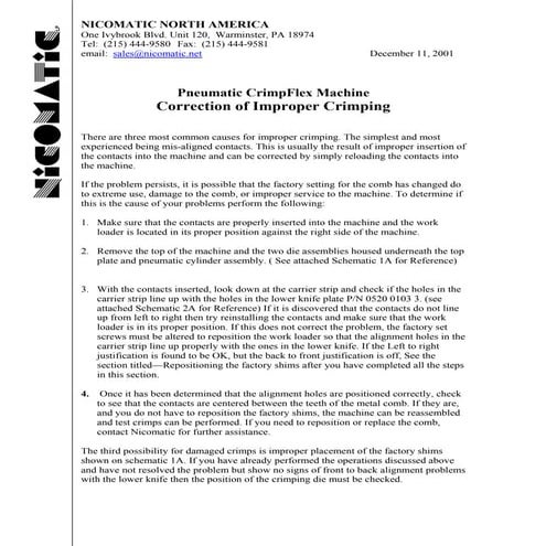 Pneumatic correction of improper crimping | PDF