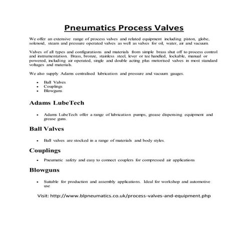 Pneumatics process-valves | PDF