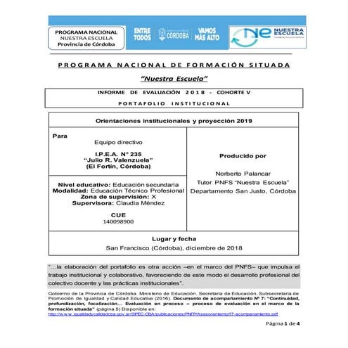 Pnfs nuestra escuela informe portafolio 235-2018 | DOCX