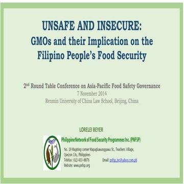 GMOs and their Implications on the Filipino Peoples' Food Security | PDF