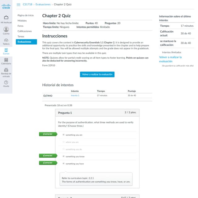answer Chapter 2 quiz cybersecurity essencial | PDF