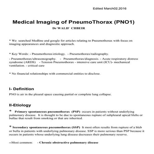 Walif Chbeir: Medical Imaging of PneumoThorax (PNO)–1 | PDF