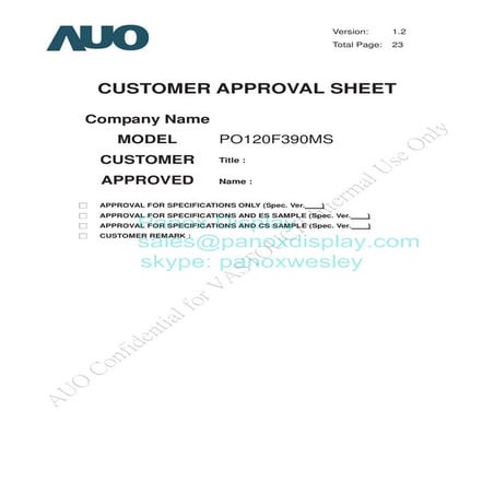 AUO 1.2 inch Amoled Datasheet | PDF