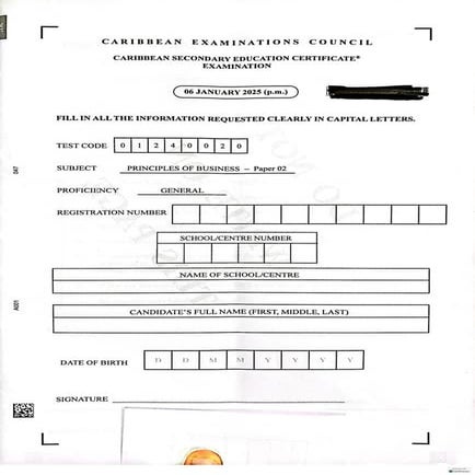CSEC Principles of Business. Past paper Paper One 2025 | PDF
