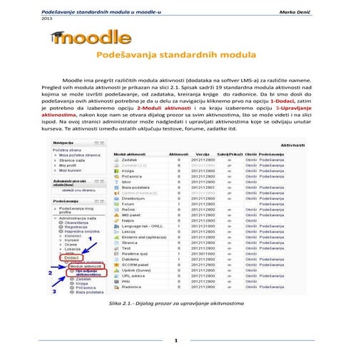 Podešavanja standardnih modula | PDF