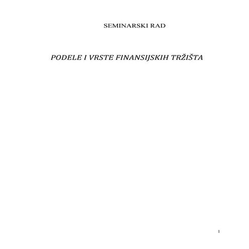 Podele i vrste finansijskih trzista finansije | DOC