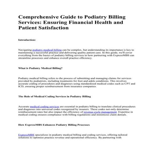 Comprehensive Guide to Podiatry Billing Services: Ensuring Financial ...