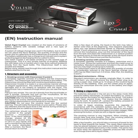 Instruction Manual for Volish Crystal 3 | PDF