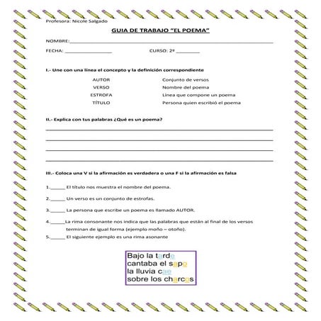 Hojas De Trabajo De Poemas Para Segundo Grado