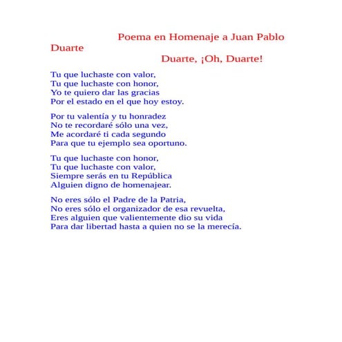 Poema homenajeando a juan pablo duarte | RTF